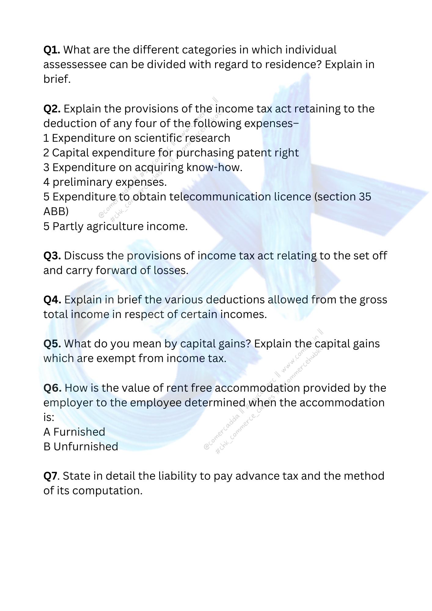 Income Tax Important Questions B.Com 2nd Year Exam 2024 - Commerce Hub ...