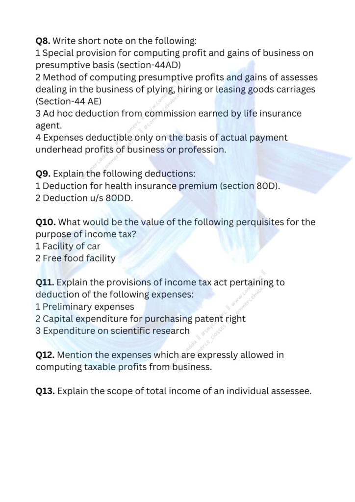 Income Tax Important Questions B.Com 2nd Year Exam 2024 - Commerce Hub ...