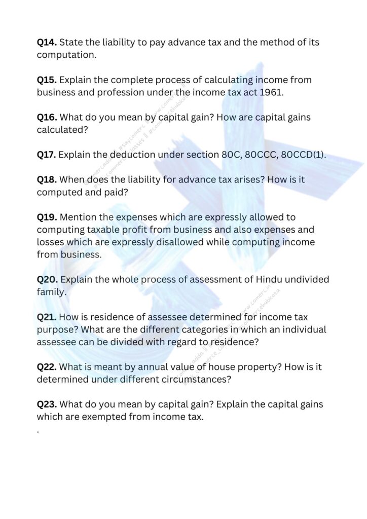 Income Tax Important Questions B.Com 2nd Year Exam 2024 - Commerce Hub ...